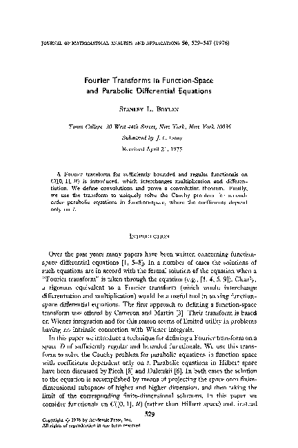 (PDF) Fourier transforms in function-space and parabolic differential ...