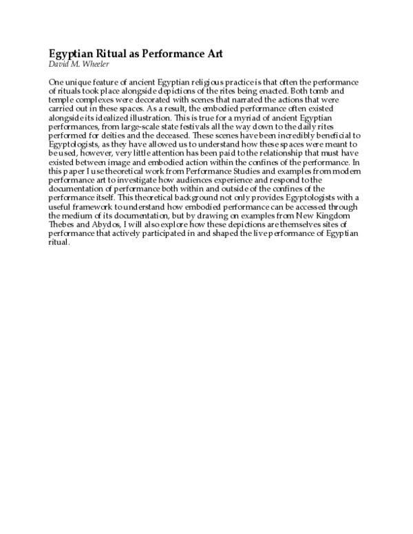 (PDF) Egyptian Ritual as Performance Art