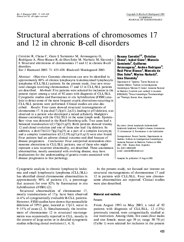 (PDF) Structural aberrations of chromosomes 17 and 12 in chronic B-cell ...