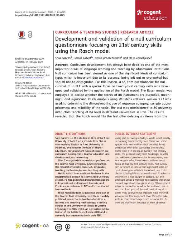 (PDF) Development and validation of a null curriculum questionnaire focusing on 21st century ...