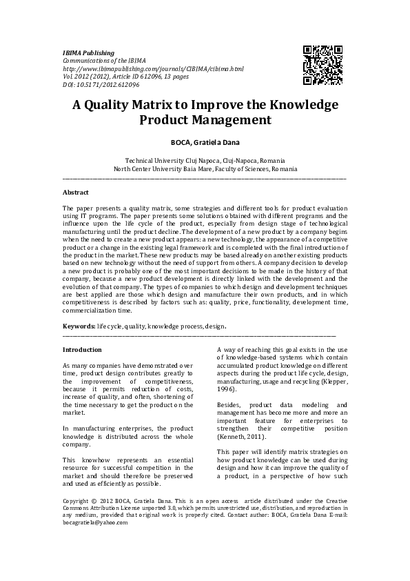 (PDF) A Quality Matrix to Improve the Knowledge Product Management