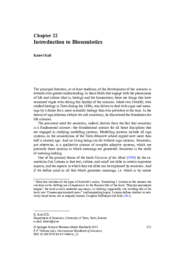 (PDF) Introduction to biosemiotics