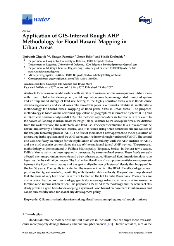 (PDF) Application of GIS-Interval Rough AHP Methodology for Flood Hazard Mapping in Urban Areas