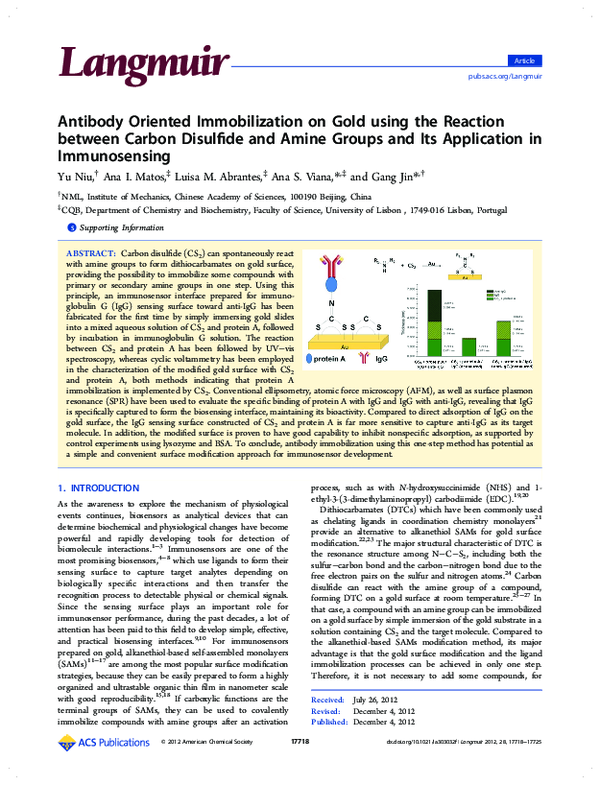 (PDF) Antibody Oriented Immobilization on Gold using the Reaction ...
