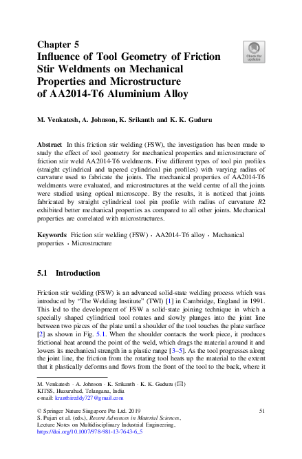 (PDF) Influence of Tool Geometry of Friction Stir Weldments on Mechanical Properties and ...