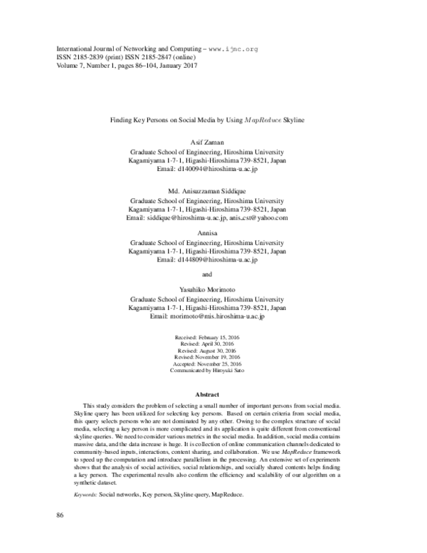 (PDF) Finding Key Persons on Social Media by Using MapReduce Skyline