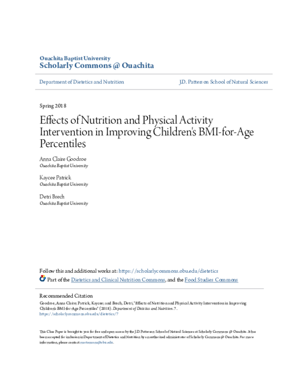(PDF) Effects of Nutrition and Physical Activity Intervention in Improving Children's BMI-for ...