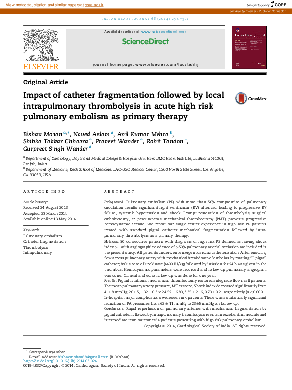 (PDF) Impact of catheter fragmentation followed by local intrapulmonary ...