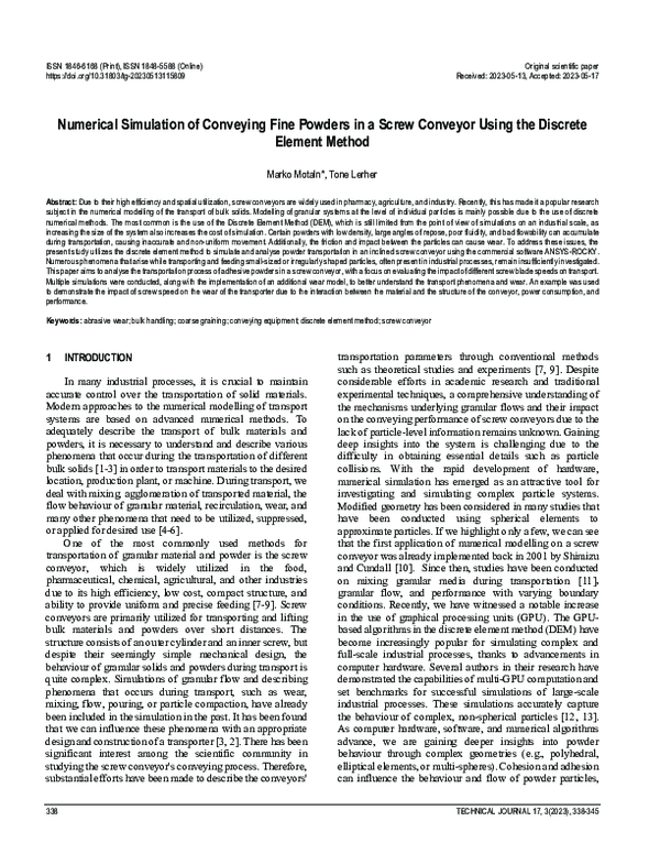 (PDF) Numerical Simulation of Conveying Fine Powders in a Screw Conveyor Using the Discrete ...