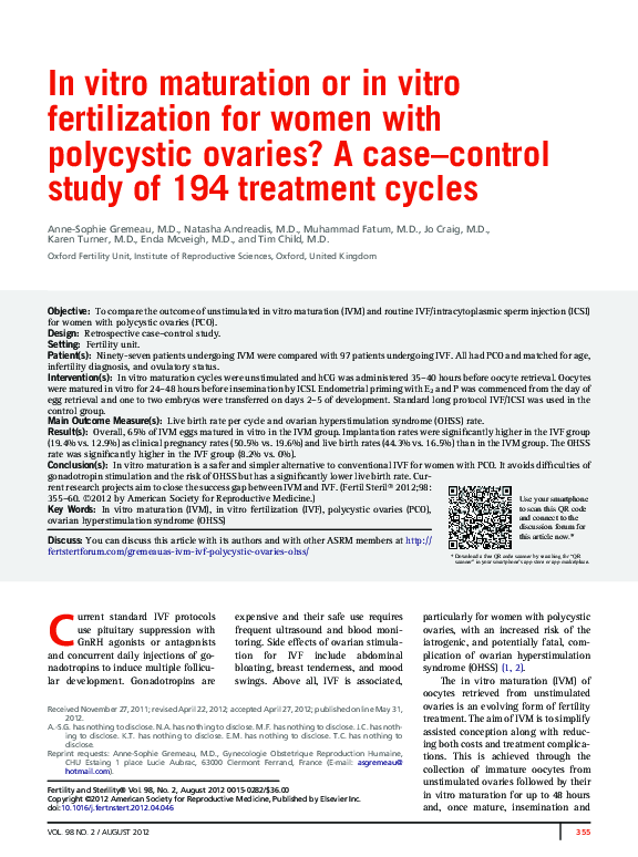 (PDF) In vitro maturation or in vitro fertilization for women with ...