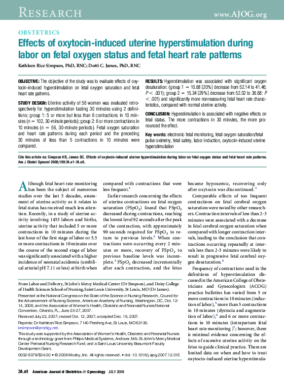 (PDF) Effects of oxytocin-induced uterine hyperstimulation during labor ...