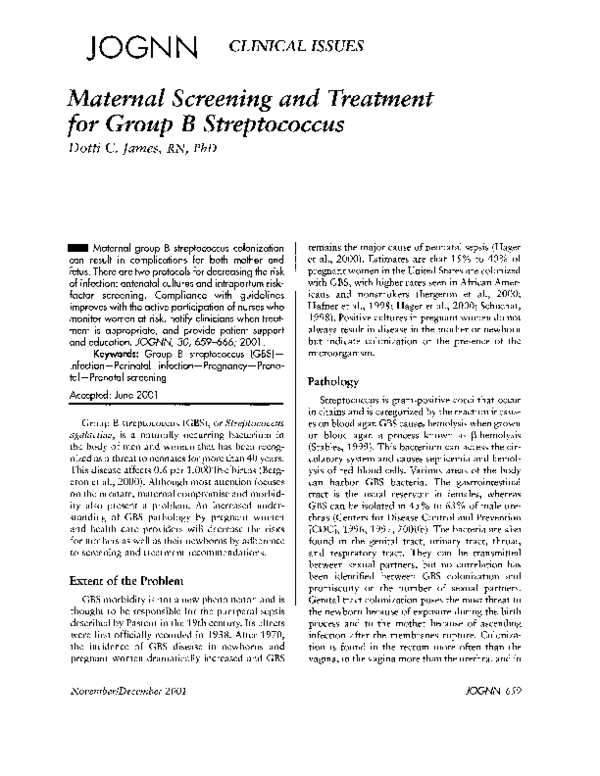 (PDF) Maternal Screening and Treatment for Group B Streptococcus