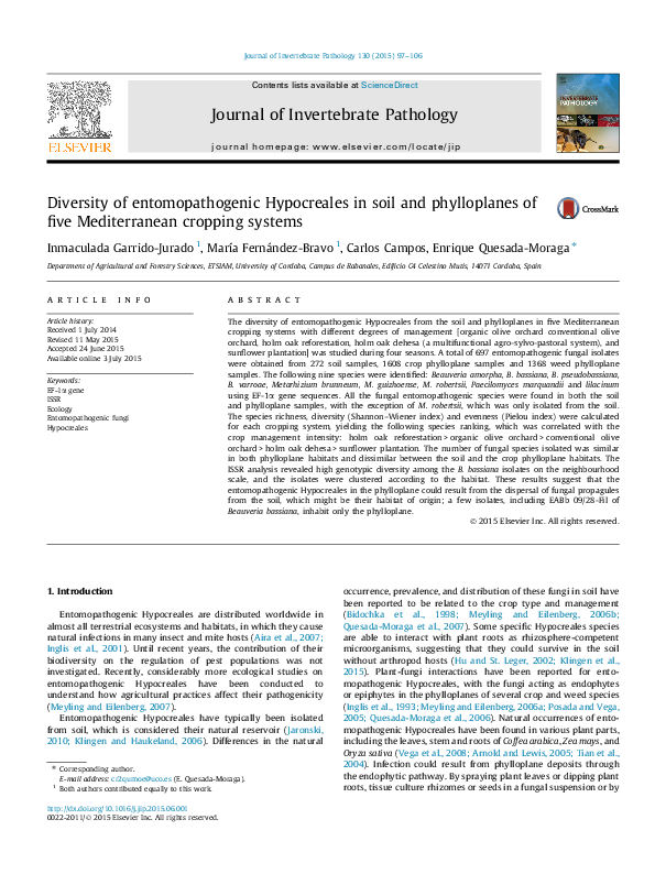 (PDF) Diversity of entomopathogenic Hypocreales in soil and ...