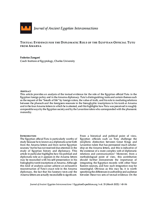 (PDF) Textual Evidence for the Diplomatic Role of the Egyptian Official ...