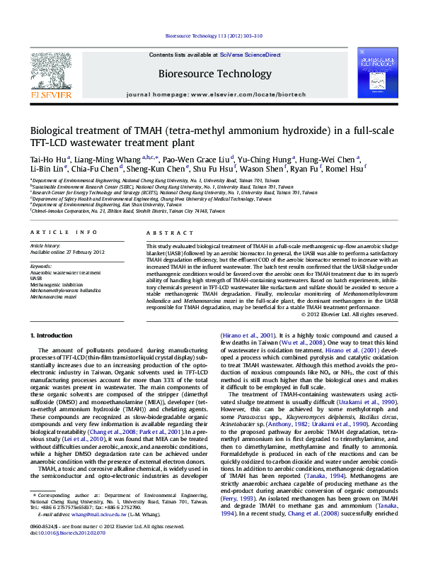 (PDF) Biological treatment of TMAH (tetra-methyl ammonium hydroxide) in ...