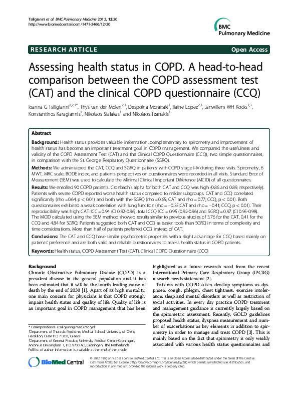 (PDF) Comparing CAT and CCQ for COPD Health Status