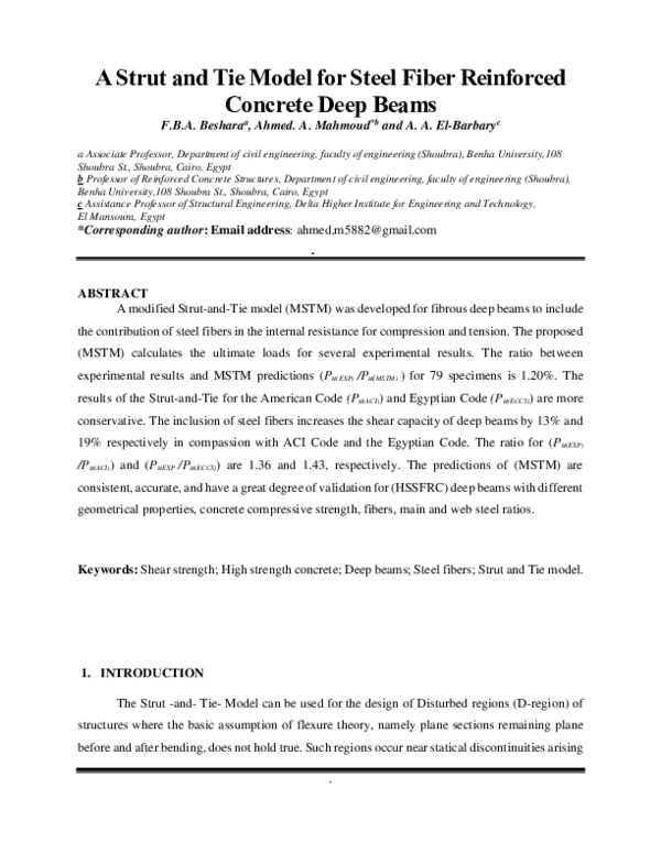 (PDF) A Strut and Tie Model for Steel Fiber Reinforced Concrete Deep ...