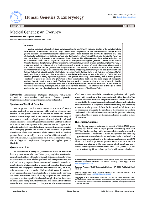 (PDF) Medical Genetics: An Overview