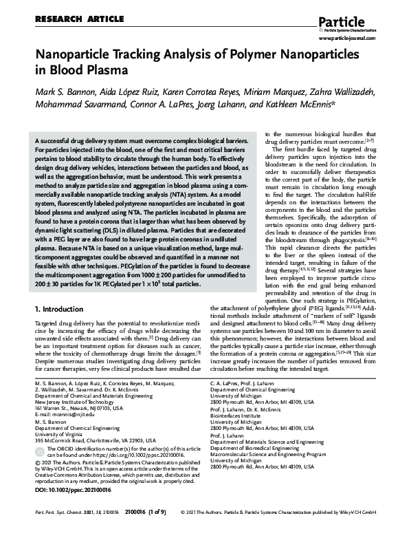(PDF) Nanoparticle Tracking Analysis of Polymer Nanoparticles in Blood ...