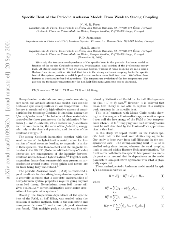 (PDF) Specific heat of the periodic Anderson model: From weak to strong ...