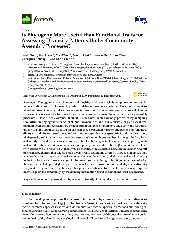 Pdf Is Phylogeny More Useful Than Functional Traits For Assessing Diversity Patterns Under
