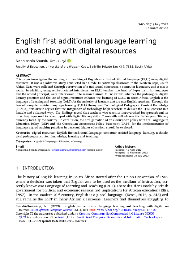 (PDF) English first additional language learning and teaching with ...