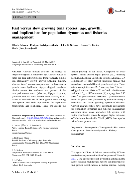 (PDF) Fast versus slow growing tuna species: age, growth, and ...