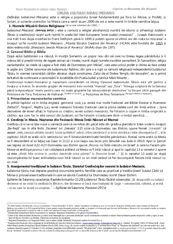 (PDF) Crezul Cultului Iudaic Mesianic Cuprins cu Rezumate | Florin C ...