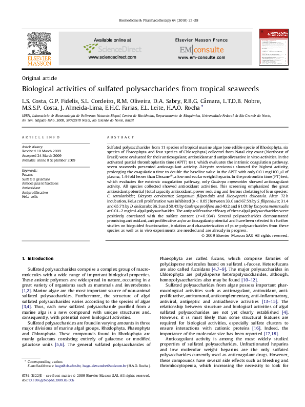 (PDF) Biological activities of sulfated polysaccharides from tropical ...