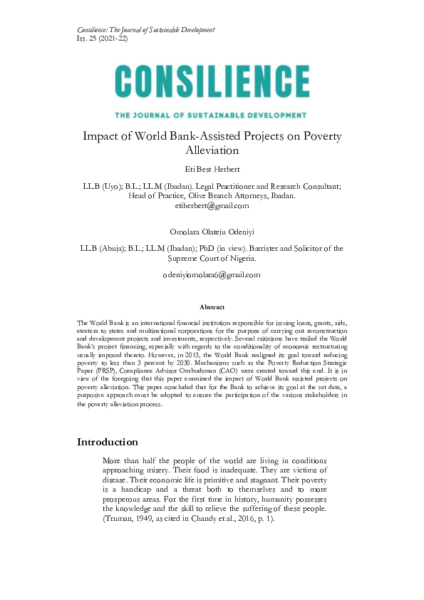 (PDF) Impact of World Bank-Assisted Projects on Poverty Alleviation