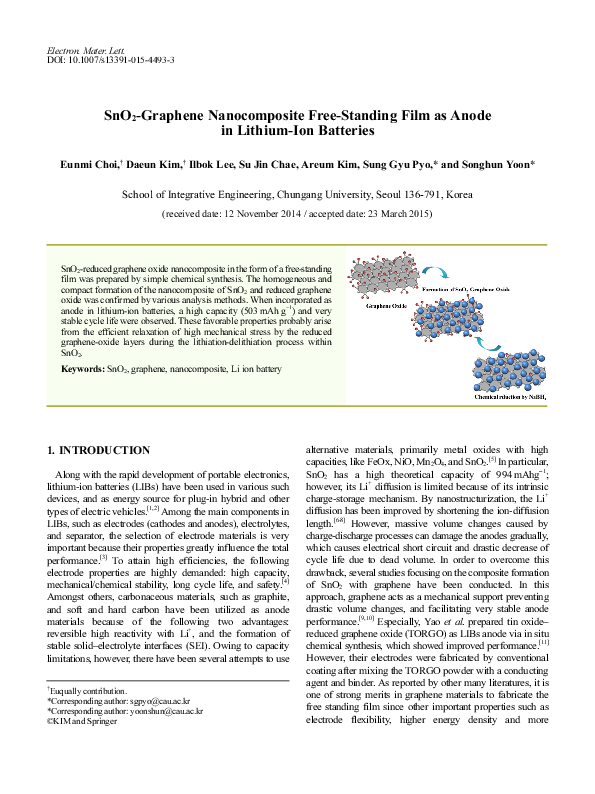 (PDF) SnO2-graphene nanocomposite free-standing film as anode in lithium-ion batteries