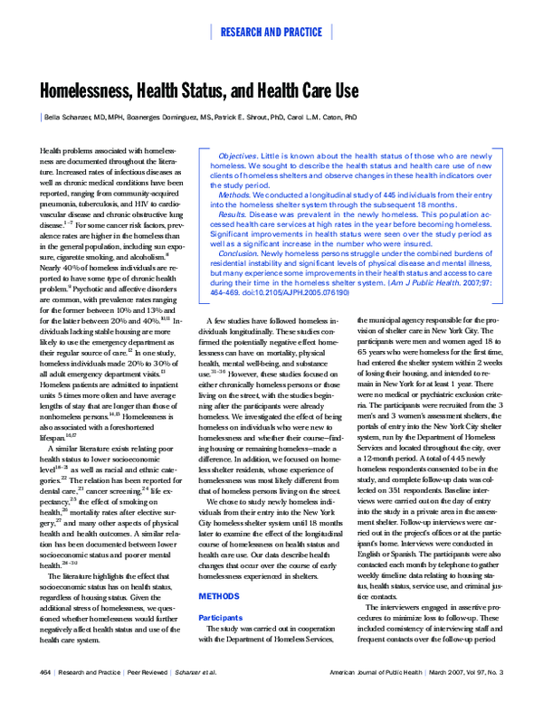 (PDF) Homelessness, Health Status, and Health Care Use
