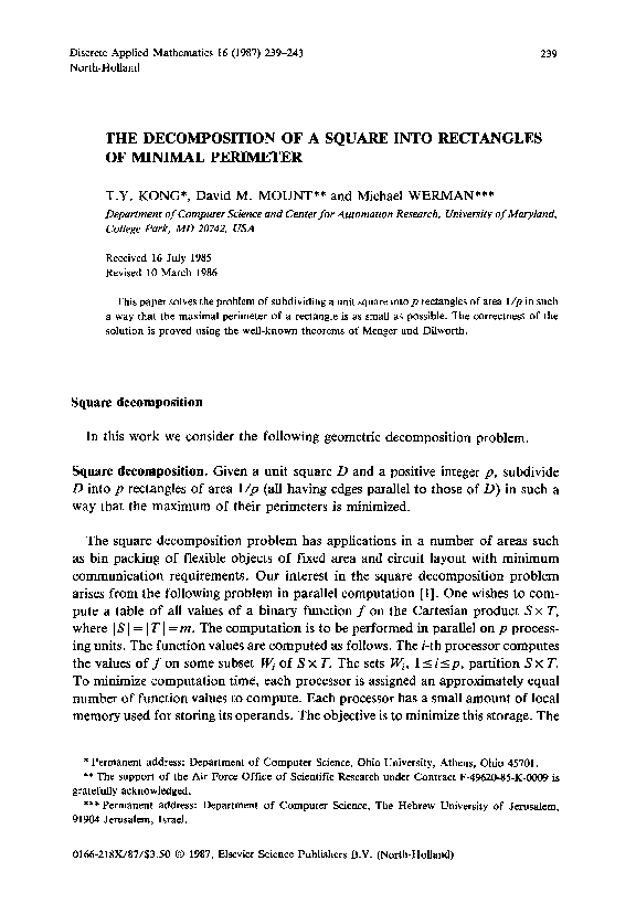 (PDF) The decomposition of a square into rectangles of minimal perimeter
