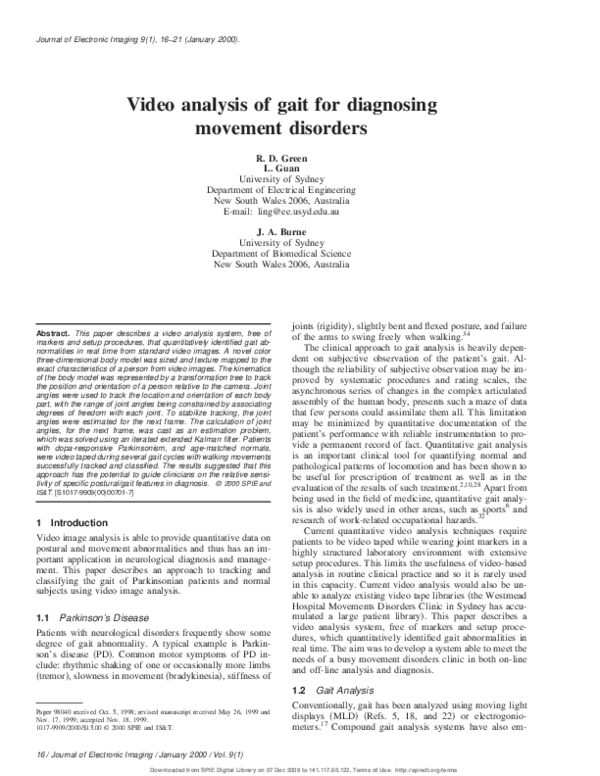 (PDF) Video analysis of gait for diagnosing movement disorders