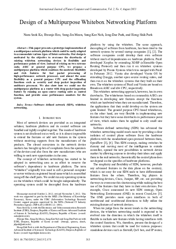 (PDF) Design of a Multipurpose Whitebox Networking Platform