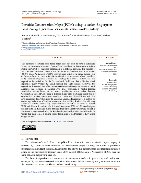 (PDF) Portable Construction Maps (PCM) using location fingerprint positioning algorithm for ...