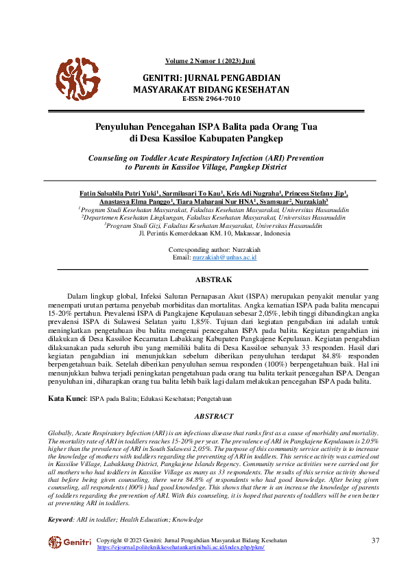 (PDF) Penyuluhan Pencegahan ISPA Balita pada Orang Tua di Desa Kassiloe Kabupaten Pangkep