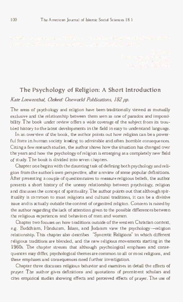 (PDF) The Psychology of Religion