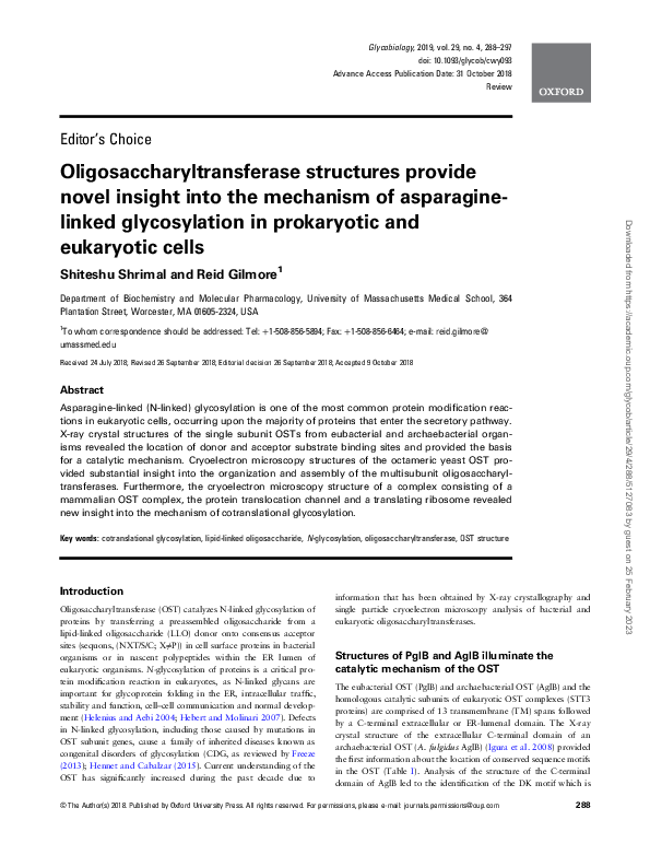 (PDF) Oligosaccharyltransferase structures provide novel insight into the mechanism of ...