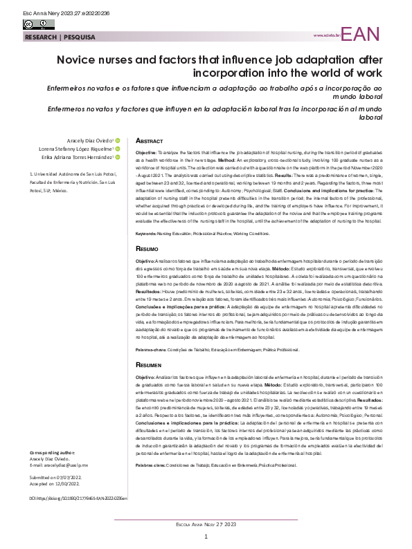 (PDF) Novice nurses and factors that influence job adaptation after ...