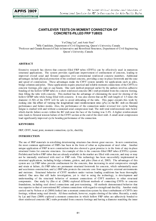 (PDF) Cantilever Tests on Moment Connection of Concrete-Filled FRP Tubes