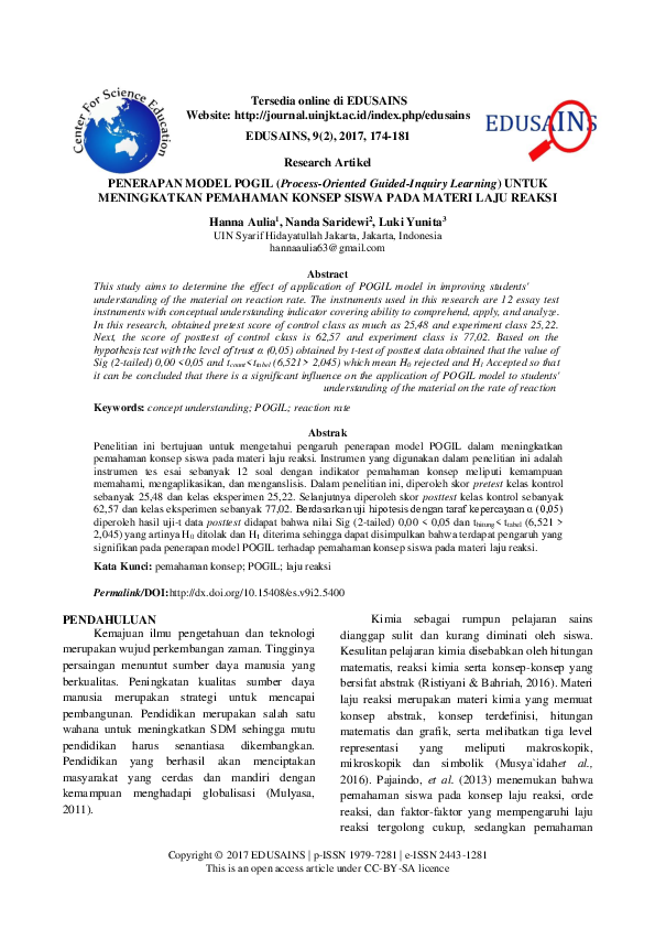 (PDF) The Use of Pogil Model (Process-Oriented Guided-Inquiry Learning ...