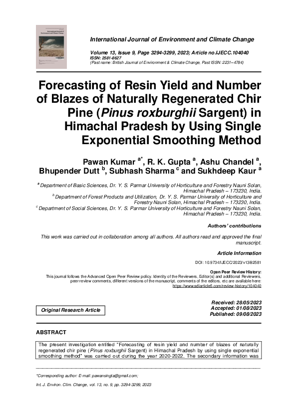 (PDF) Forecasting of Resin Yield and Number of Blazes of Naturally ...