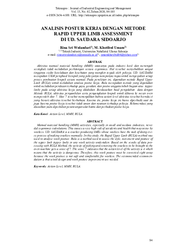 (PDF) Analisis Postur Kerja Pada Ukm Kerupuk Dengan Metode Rapid Upper ...