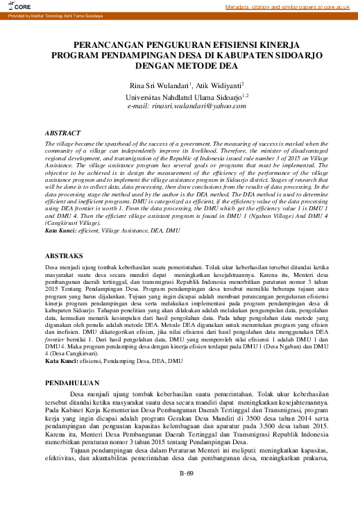 (PDF) Perancangan Pengukuran Efisiensi Kinerja Program Pendampingan ...
