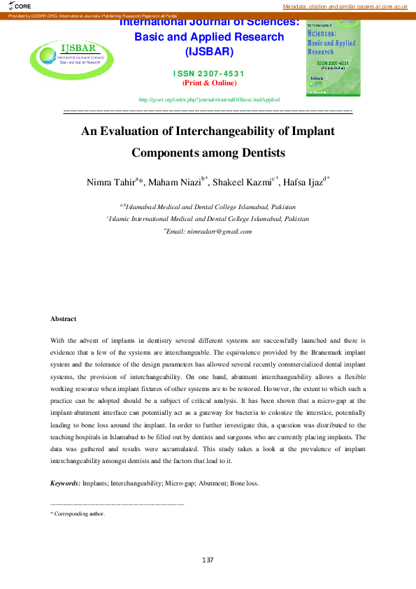 (PDF) An Evaluation of Interchangeability of Implant Components Among ...