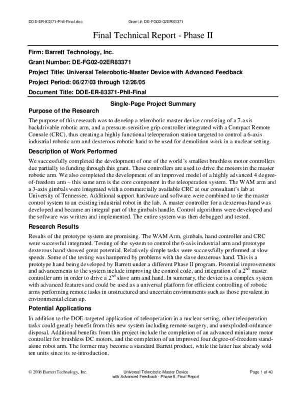 (PDF) Final Technical Report for DOE Grant DE-FG02-02ER83371, Phase II