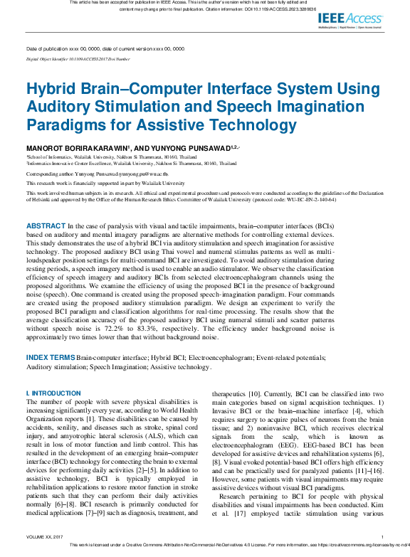 (PDF) Hybrid Brain–Computer Interface System Using Auditory Stimulation ...