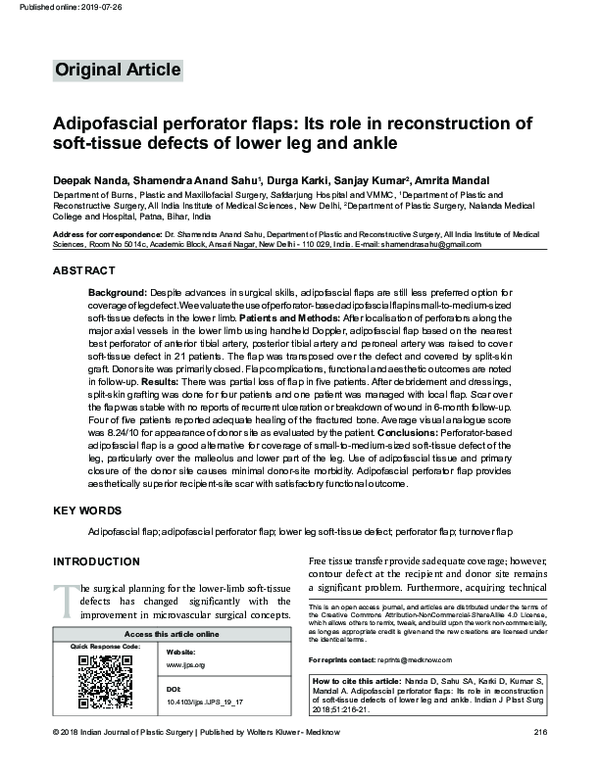 (PDF) Adipofascial perforator flaps: Its role in reconstruction of soft ...