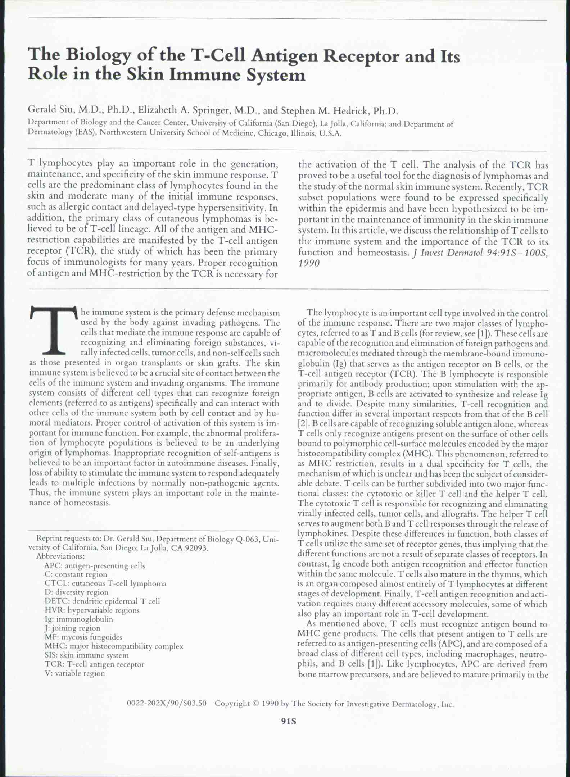 (PDF) The Biology of the T-Cell Antigen Receptor and Its Role in the ...